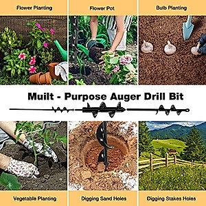 Auger Drill Bit for Planting of 3 Pack (1.6''x9'' & 1.6''x16.5'' & 3.1''x9.8'') - Post Hole Digger for 3/8" Hex Drive Drill with Gloves, Garden Auger Spiral Drill Bit for Bed Cultivat Seedl Dig Weed