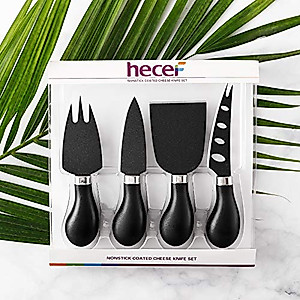 hecef Cheese Knife Set of 4, Non-Stick Coated Gift Set for Christmas, Anniversary, Party, Housewarming, Picnic, Birthdays, Wedding(Black)
