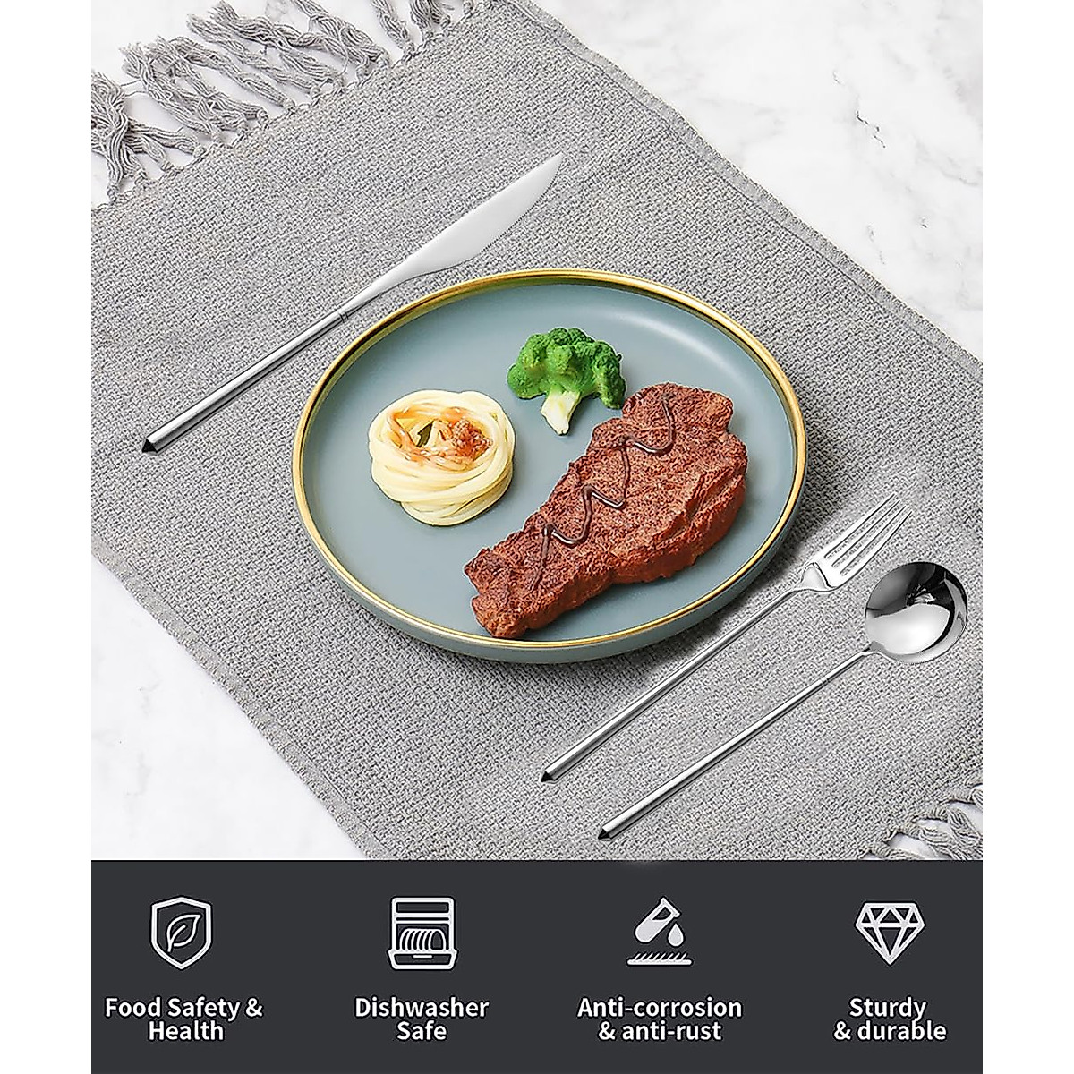 Thomaso 24 Piece Round Flatware Set for 8,18/10 Stainless Steel Premium Cutlery With Unique Tapered Handles Design,Silver Forks and Spoons Silverware Set,Mirror Polished,Dishwasher Safe