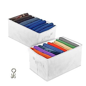 Large Sturdy Wardrobe Clothes Organizer – 17 x 11 x 8.6-inch Clothes Organizer for Folded Clothes – 2-Pcs Foldable Wardrobe Boxes with 9 Slots Each – Pants Organizers with Rotating Hooks Hanger