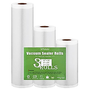 Vtuuu Vacuum Sealer Bags for Food Saver Vacuum Sealer Bags Rolls 3 Pack (6", 8", 11") x 26 ft Each BPA-Free-Puncture-Resistant and Food-Safe Compatible with Most Vacuum Sealers
