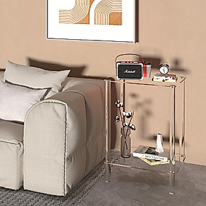 KMANDLU 2Pack Premium Clear Acrylic Side Table Set - 2-Tier End Table, Nightstand, Coffee Table - Ideal for Small Spaces - Modern Acrylic Furniture