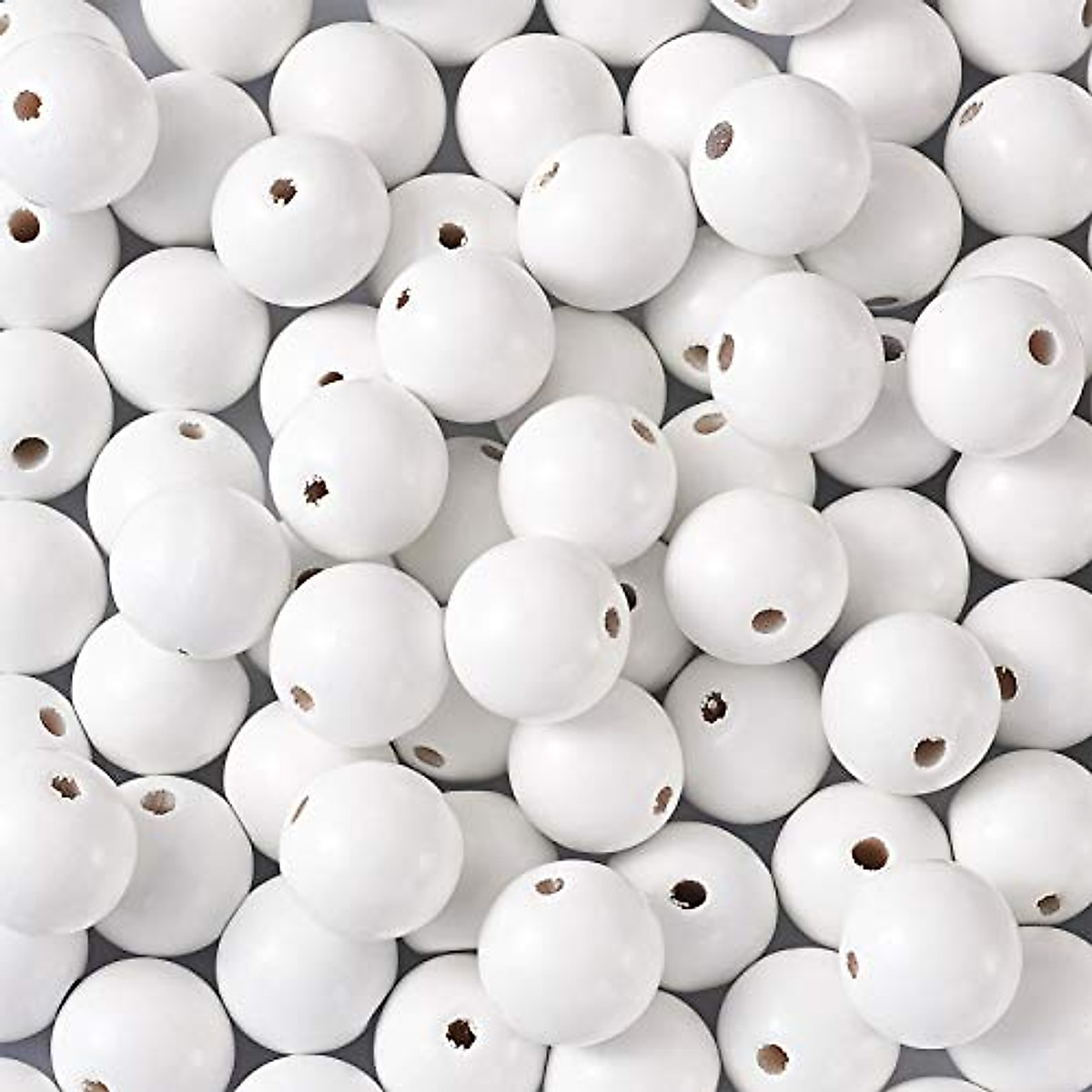 100pcs Painted White Wood Beads 25mm Round European Large Hole Beads Natural Wooden Painted Loose Spacer Ball Beads with 5.5mm Large Hole Beads Charms for DIY Jewelry Making Home Decor