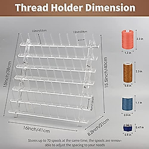 Thread Holder Organizer for 70 Spools, Mofasvigi Clear Acrylic Braiding Hair Rack for Hair Separated, Large Plastic Thread Rack Stand for Embroidery Sewing Quilting Thread Storage