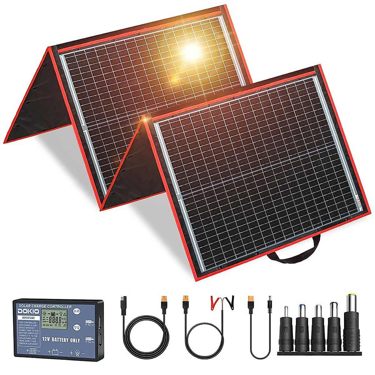 DOKIO 160w 18v Portable Foldable Solar Panel Kit (22x21inch, 9lb) Solar Charger with Controller 2 USB Output to Charge 12v Batteries/Power Station (AGM, Lifepo4) Rv Camping Trailer Emergency Power………