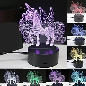 Unicorn Toys for Kids 3D Night Light Optical Illusion Pink Led Lamp Visual Novelty 7 Colors Chaning RGB Table Desk Lights Unicorns Toys Gifts Home Bedroom Decor Girls Boys Birthday Christmas Gift