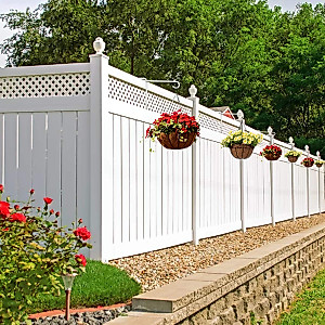 JOYSEUS 2 Pack Vinyl Fence Hooks, 5 x 10 Inches Durable White Powder Coated Steel Fence Hanger for Light, Hanging Plants, Bird feeders, Lights, Pool Equipment…