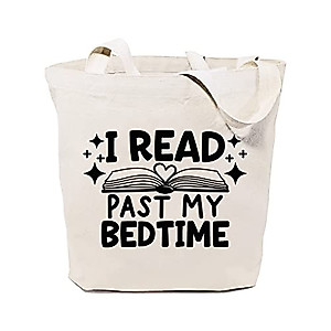 GXVUIS I Read Past My Bedtime Canvas Tote Bag for Women Aesthetic Book Reusable Grocery Shopping Bags Reading Lovers Gifts White