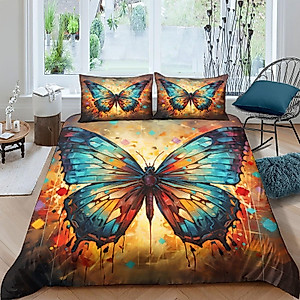 NACHO YAFA Butterfly Bedding Set 3D Printed Quilt Cover Duvet Cover Comforter Covers Microfiber with Pillowcases for Childrens and Adults 3 Pieces with Zipper Closure Queen（228x228cm）