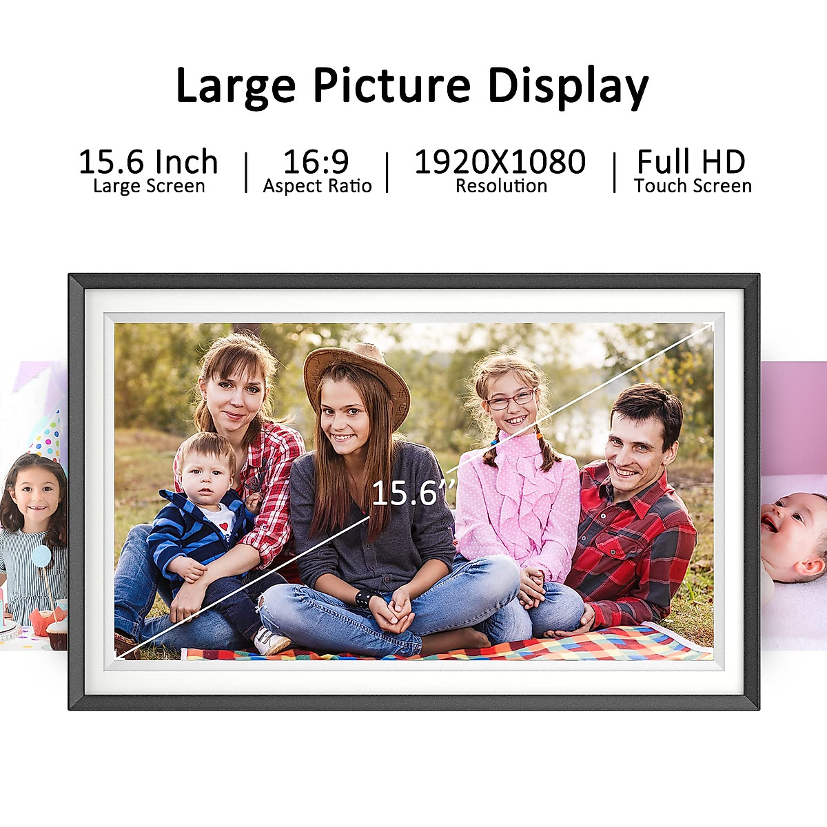 SAMMIX Digital Picture Frame,15.6 Inch 32GB Large WiFi Digital Photo Frame, 1920 * 1080 IPS FHD Touch Screen, Auto-Rotate, Wall-Mounted, Easy to Share Photos via APP, Gift for Family