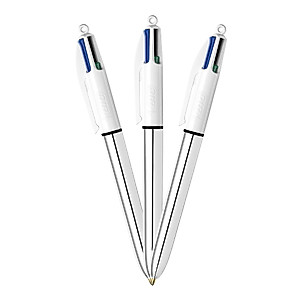 BIC 4-Color Shine Ballpoint Pen, Silver Barrel, Medium Point (1.0mm), Assorted Inks, 3-Count