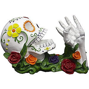 World of Wonders Sugar Skull Day of The Dead Decorative Wine Bottle Holder | Dia de Los Muertos Decorations and Tabletop Halloween Decorations | Skull Decor for Home - 11"