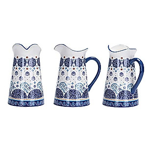 Bico Blue Talavera Ceramic 2.5 Quarts Pitcher with Handle, Decorative Vase for Flower Arrangements, Dishwasher Safe