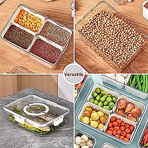 amokk Divided Serving Tray with Lid and Handle Snackle Box Charcuterie Container Portable Snack Platters Clear Organizer for Candy, Fruits, Nuts, Snacks, for Party, Entertaining, Picnic (Rectangular)