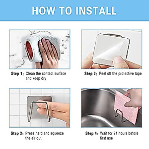 HMGF WOOD 2 Pcs Sponge Holder for Kitchen Sink,SUS304 Stainless Steel Strong Adhesive Small Sponge Holders