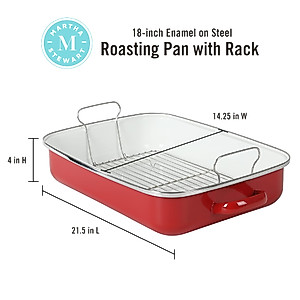 Martha Stewart Thayer 18" Enamel on Steel Roaster Pan w/Stainless Steel Rack - Red