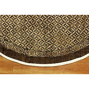Casavani Indian Handmade Area Rug Geometric Brown & Beige Round Area Dhurrie Best Uses For Garden Yoga Mat Rugs For Kids Room,Bedroom,Dining Room,Balcony,Kitchen For 3x3 4x4 5x5 Feet 8x8 Feet Round