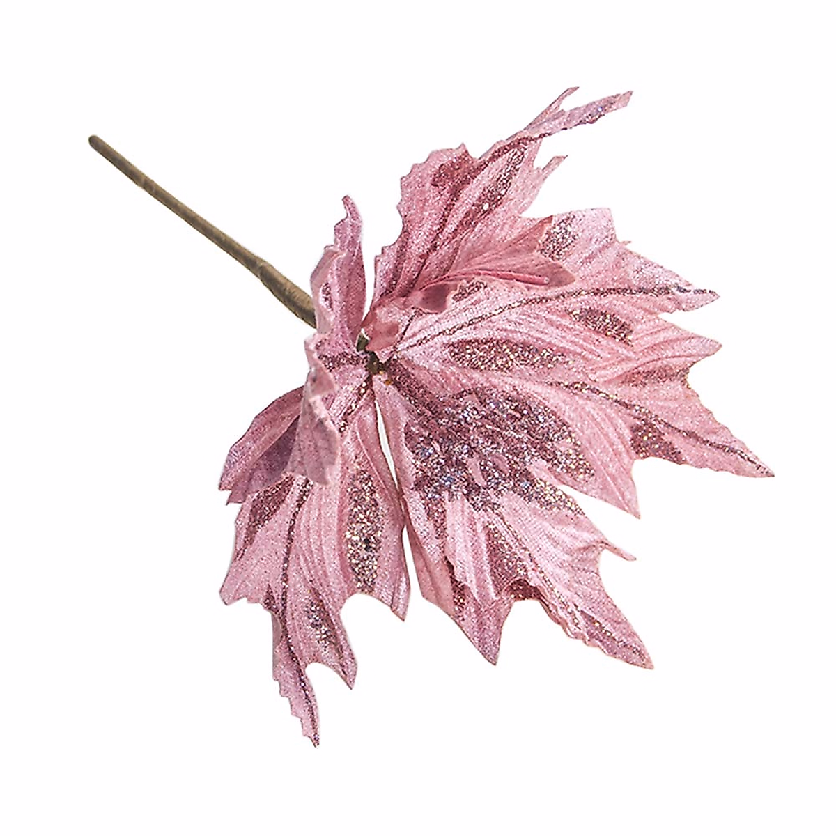 RSTYS Artificial Christmas Flowers, 6Pcs Artificial Glitter Poinsettia Floral Silk Fake Poinsettia Floral Christmas Tree Decoration for Porch Garden Christmas Tree Festival Home Decor, Pink, Medium