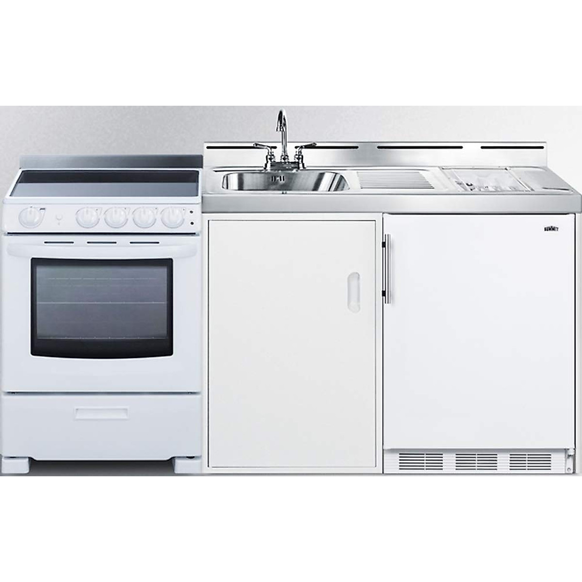 Summit Appliance ACK72ELSTW 72" Wide All-in-One Kitchenette with Electric Range, Refrigerator-freezer Included, Cutlery Bin, Storage Compartment
