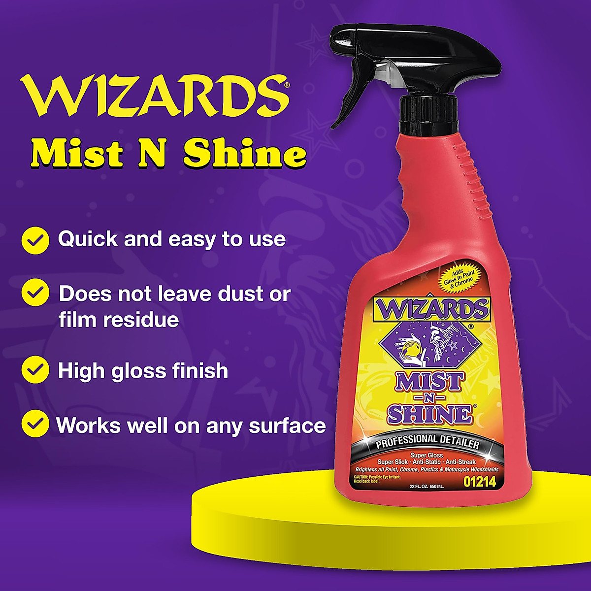 WIZARDS - Mist-N-Shine Professional Detailer, High-Gloss Car Detailing and Surface Cleaner Spray (22 oz.)