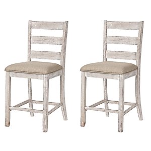 Signature Design by Ashley Skempton 24" Counter Height Upholstered Barstool, Set of 2, Antique White