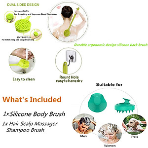 Cinlitek Silicone Body Scrubber & Scalp Massager, Long Handle Back Scrubber for Shower Brush,Exfoliating Body Scrubber, Shower Scrubber for Body Brush, Hair Dandruff Shampoo Brush for Men,Women&Kids