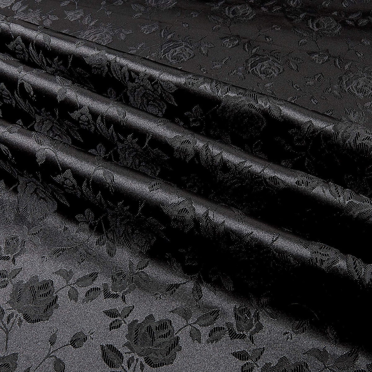 Rose Satin Jacquard Black, Fabric by the Yard