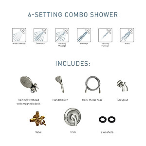 Moen Engage Magnetix Matte Black Multi-Function Handshower and Rainfall Shower Head Trim Combo with Shower Handle, Tub Spout, Metal Hose and Valve, 82304BL
