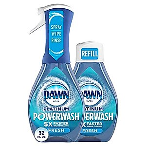 Dawn Powerwash Spray Starter Kit, Platinum Dish Soap, Fresh Scent, 1 Starter Kit + 1 Dawn Powerwash Refill, 16 fl oz each
