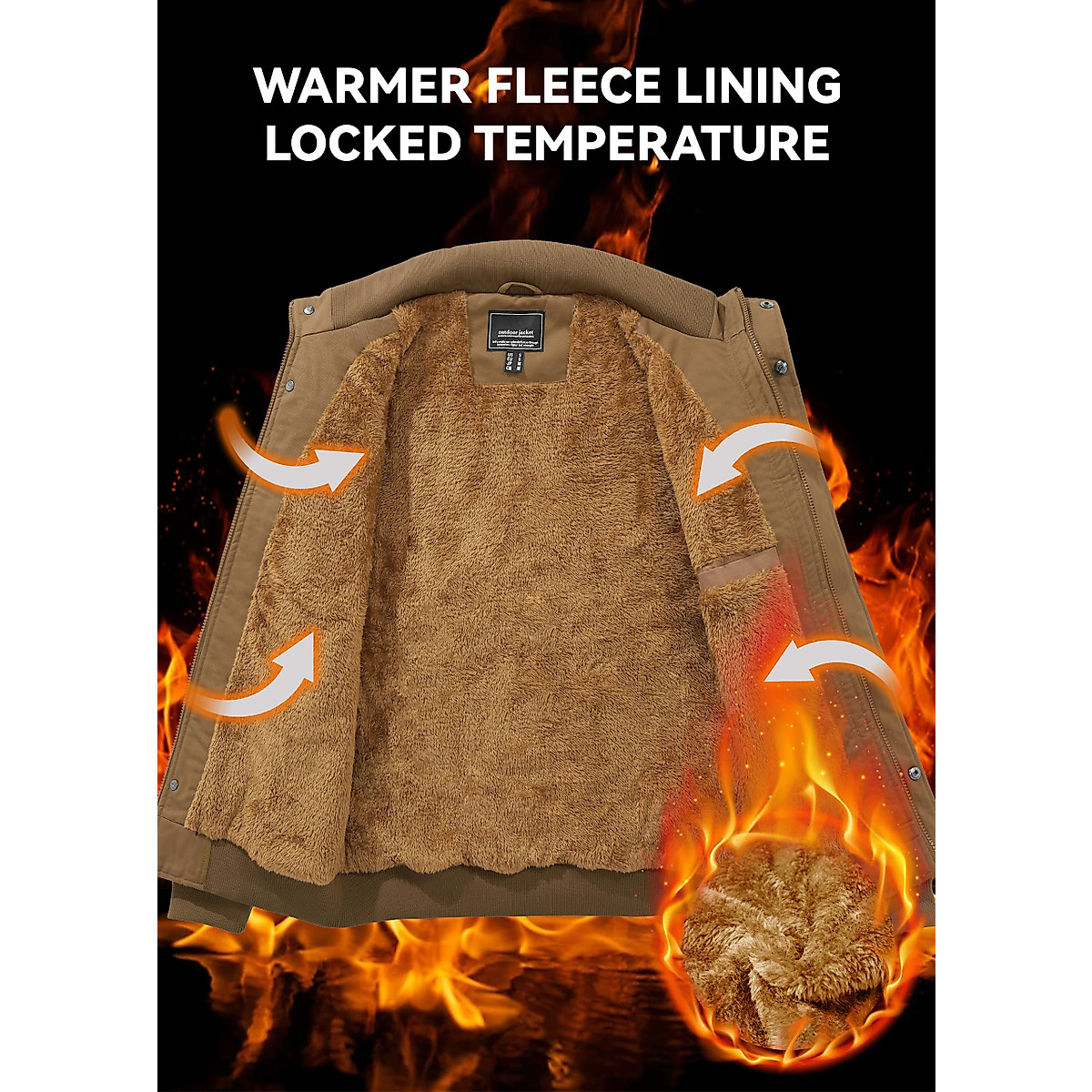 EKLENTSON Men's Warm Winter Coat, Khaki, X-Large