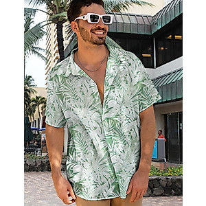 Yoimira Hawaiian Shirts for Men, Print Mens Casual Short Sleeve Button Down Shirts Floral Aloha Beach Shirt Light Green