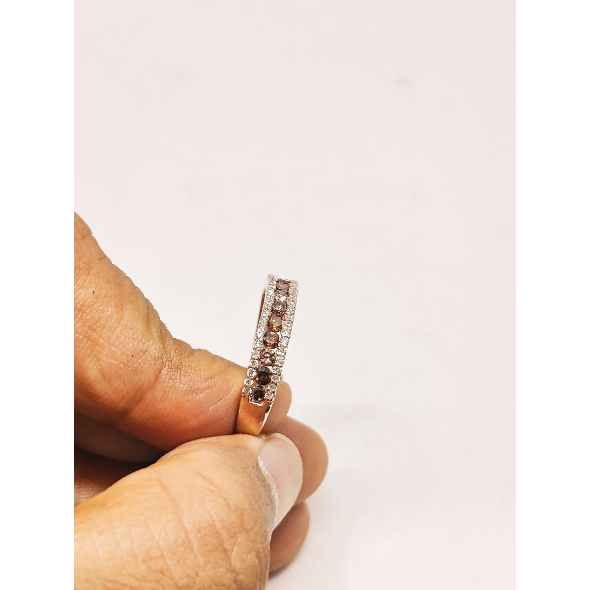 Tishya Jewellers 1.5Ct Chocolate & White Diamond Wedding Anniversary Band Ring 14K Rose Gold Over (7)