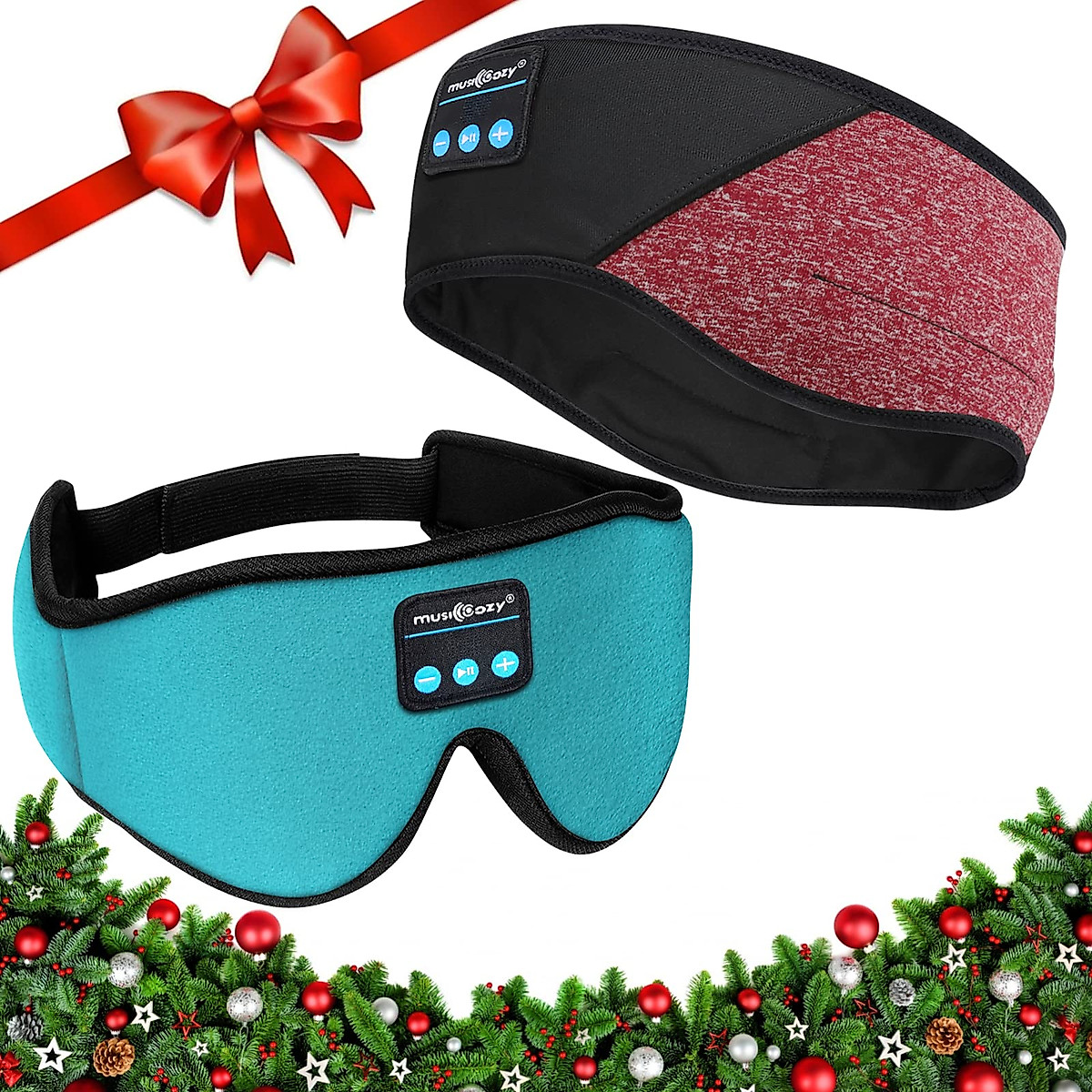 MUSICOZY Sleep Headphones Bluetooth Sports Headband, Wireless Music Sleeping Headphones Sleep Eye Mask Earbuds for Side Sleepers Workout Running Insomnia Travel Yoga Office, Pack of 2