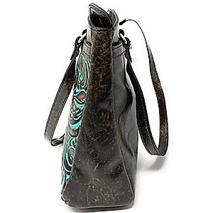 PATRICIA NASH WOMEN'S TOOLED TURQUOISE COLLECTION POPPY LEATHER TOTE HANDBAG PURSE