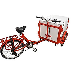 OMCAN 46659 Front Load Tricycle ICE Cream Bike RED Frame with White Wooden Box
