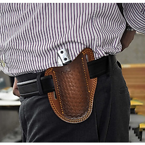 Hercules Knives Custom Leather Sheath Slanted Pancake Tooled Leather Sheath/Trapper Knife Sheath/Hunting Knife Sheath 100% Real Leather Cover/Tan Both Side Carry Design (LSA)