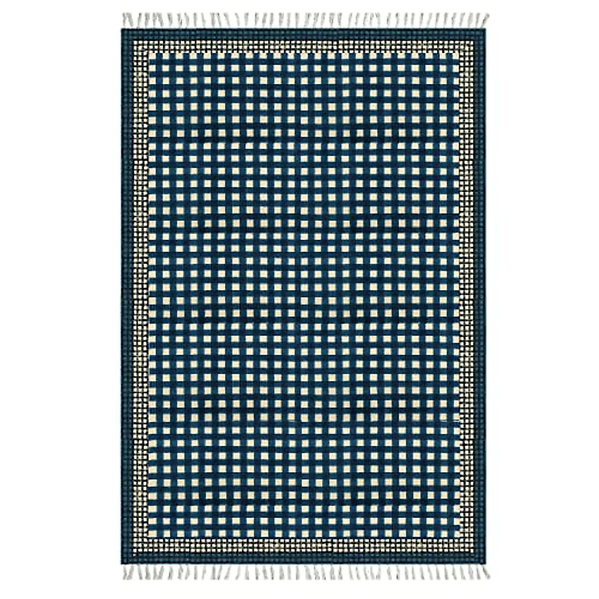 Casavani Hand Block Printed Area Rug Hand Made Geometric Blue Tassel Rug Cotton Easy Washable Rugs Best Uses For Doormat Entryway Kids Room Bedroom Hallway 4x8 6x8 7x7 Feet Square