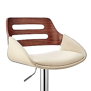 Armen Living Karter Adjustable Cream Faux Leather and Walnut Wood Bar Stool with Chrome Base