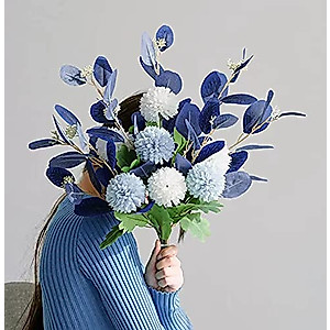 LIPKAHH Artificial Flowers,Faux Hydrangea Flower Arrangements for Home Garden Party Wedding Decoration,Table Decorations for Living Room Kitchen Dining Room Decor(Blue)