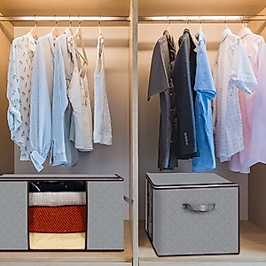 Windyun 20 Pcs 90L Large Storage Containers with Zipper Closet Storage Bags with Handle Thick Fabric Foldable Storage Bins Clear Window Clothes Organizer for Blanket Bed Sheets Pillows Toys (Gray)