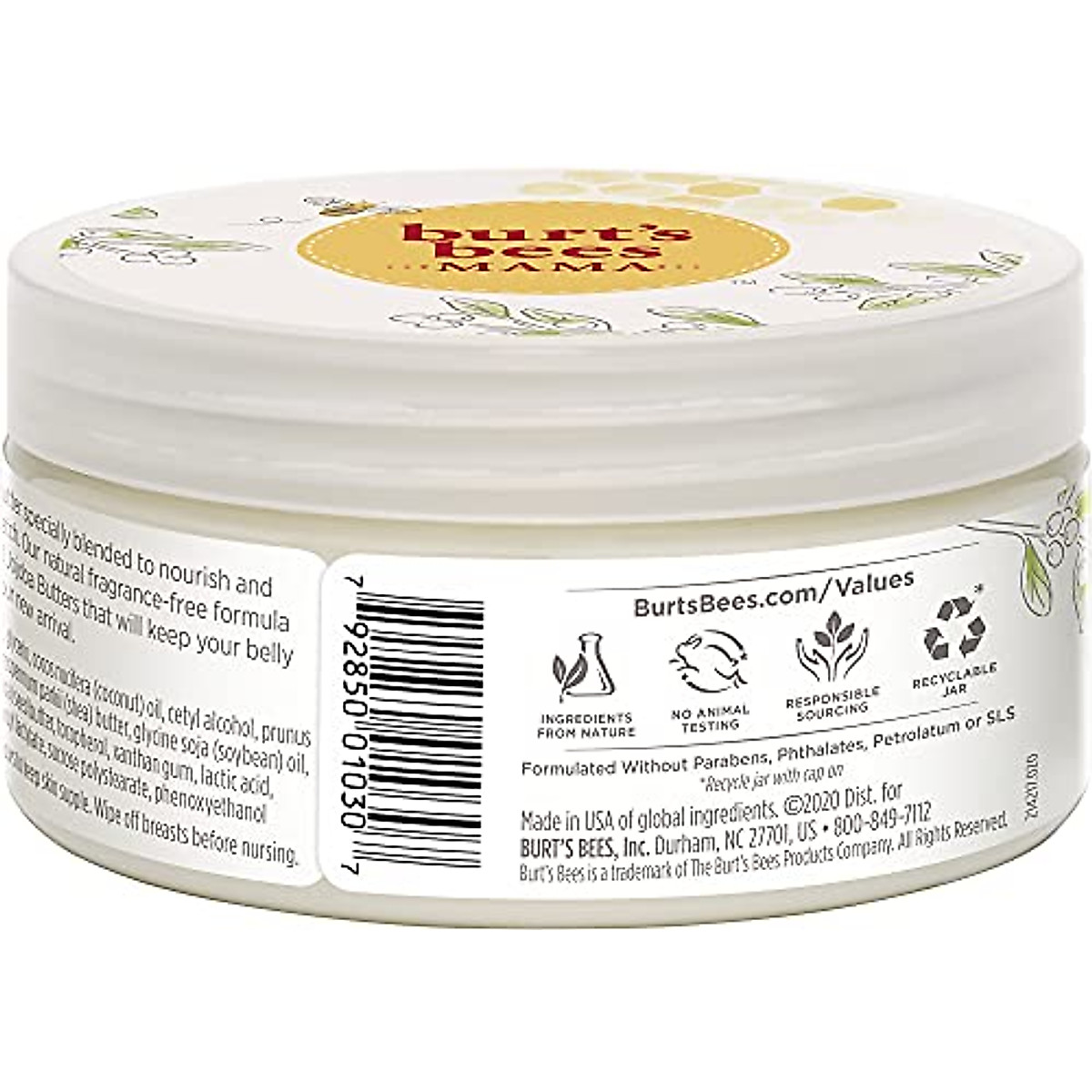 Burt's Bees Mama Bee Belly Butter, Fragrance Free Lotion, 6.5 Ounce Tub