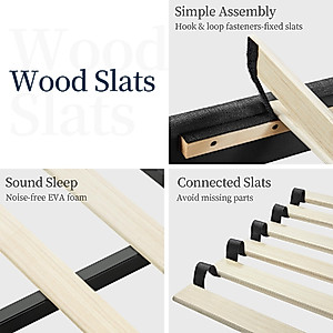 Yaheetech Queen Bed Frame Upholstered Platform Bed with Fabric Headboard, Wing Edge Design/Non-Slip and Noise-Free/Wooden Slats Support/No Box Spring Needed/Easy Assembly, Dark Gray Queen Bed