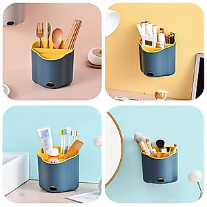 Typutomi Kitchen Utensil Holder, Wall Mounted Desktop Cutlery Organizer Chopsticks Holder Drying Rack with Drain Hole for Forks, Knives, Spoons, Chopsticks(Blue)