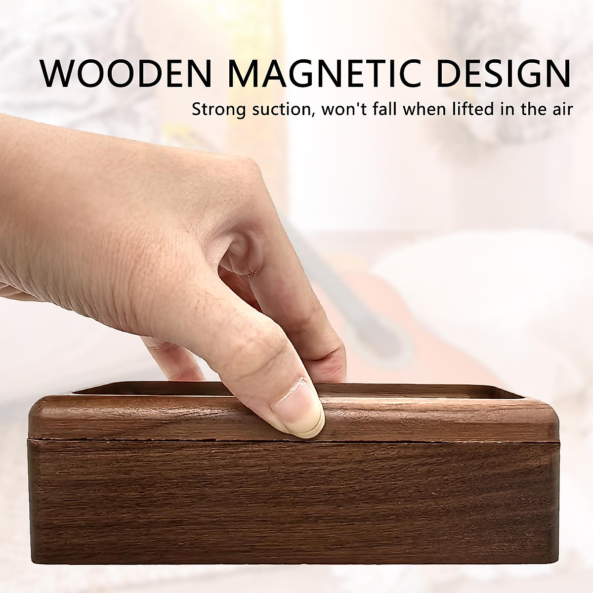 Musiin Luxury Walnut Wood Guitar Pick Holder - Sturdy Guitar Pick Storage Box Display Case Jewelry Box for Men Women Teens Adults - Ideal for Guitar Picks Accessories (Cuboid Style)