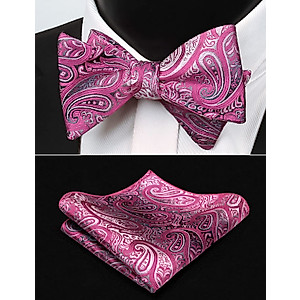 Alizeal Mens Gradient Paisley Self Bow Tie and Hanky Set, Rose Pink