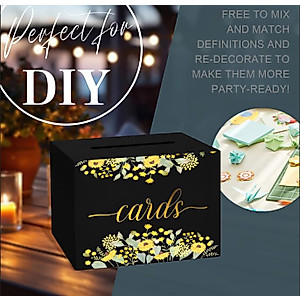 Mulbozy Black Card Box for Party, Gift Cards Box Holder with Gold Foil Design for Wedding Receptions, Bridal & Baby Showers, Graduations, Voting, Donate Money, Retirements, Anniversaries