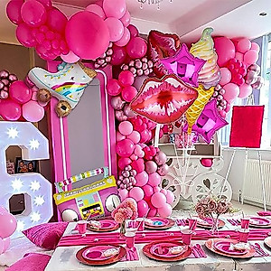 6 Pcs Rainbow Roller Skate Balloons Boom Box Balloon Ice Cream Truck Red Lip Balloon Girl Baby Shower Princess Doll Theme Birthday Party Decor Supplies Pink