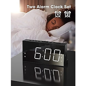 Super Loud Alarm Clock for Heavy Sleepers, Vibrating Alarm Clock for Hearing Impaired Deaf, Teens, Dual Alarm Clock with Bed shaker, Large Display Digital Clock with USB Port, Dimmer, Battery Backup