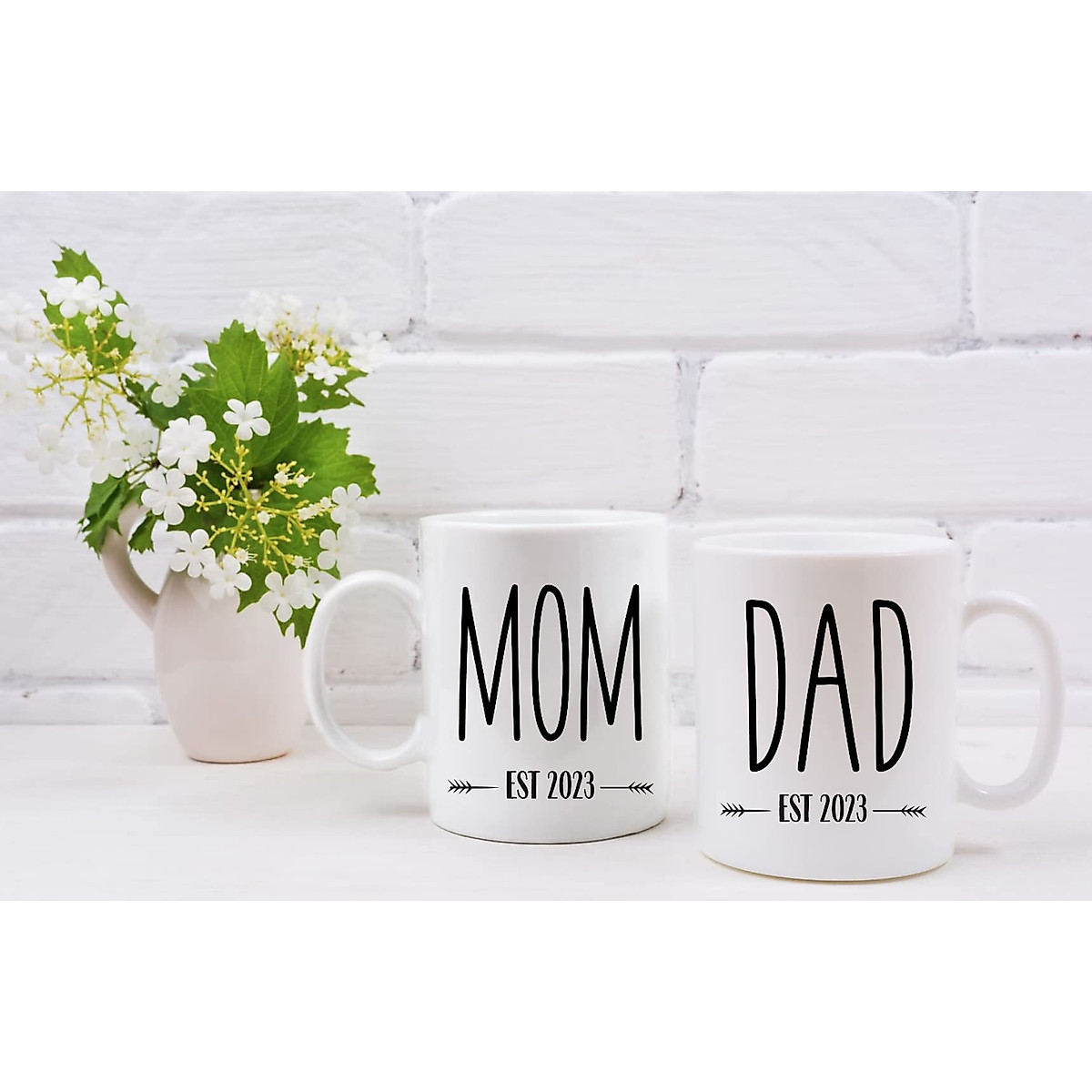 Pregnancy Gift Est 2023 - New Mom and Dad Est 2023 11 oz Mug Set with "Let The Adventure Begin" Romper (0-3 Months) - Top Mom and Dad Gift Set for New and Expecting Parents to Be - Baby Shower