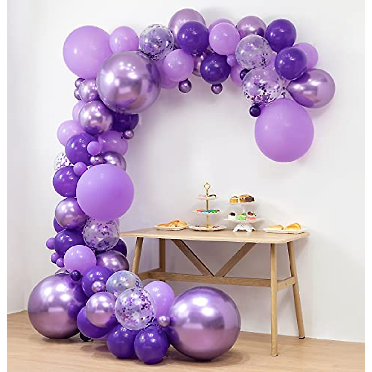 LFVIK Purple Balloons Garland Arch Kit& 4 Sizes 18''12''10''5'', Metallic Balloons, Purple Confetti ballons,for Women Birthday ,Purple theme party,Shower,Wedding.Balloon decoration tools.